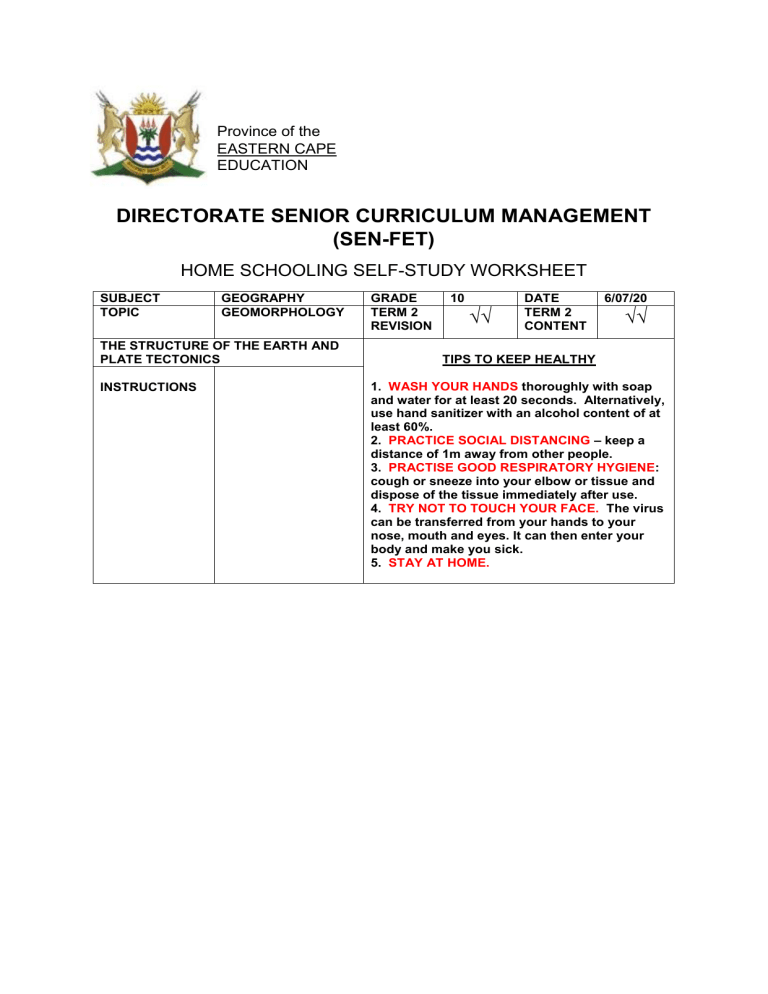 Geography Worksheet: Earth Structure & Plate Tectonics