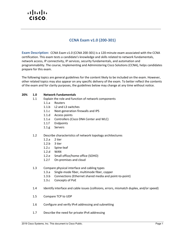 CCNA Exam v1.0 (200-301) Topics: Network Fundamentals to Automation