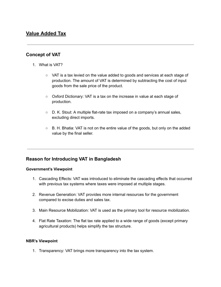 Value Added Tax (VAT) in Bangladesh: Concepts & Computation