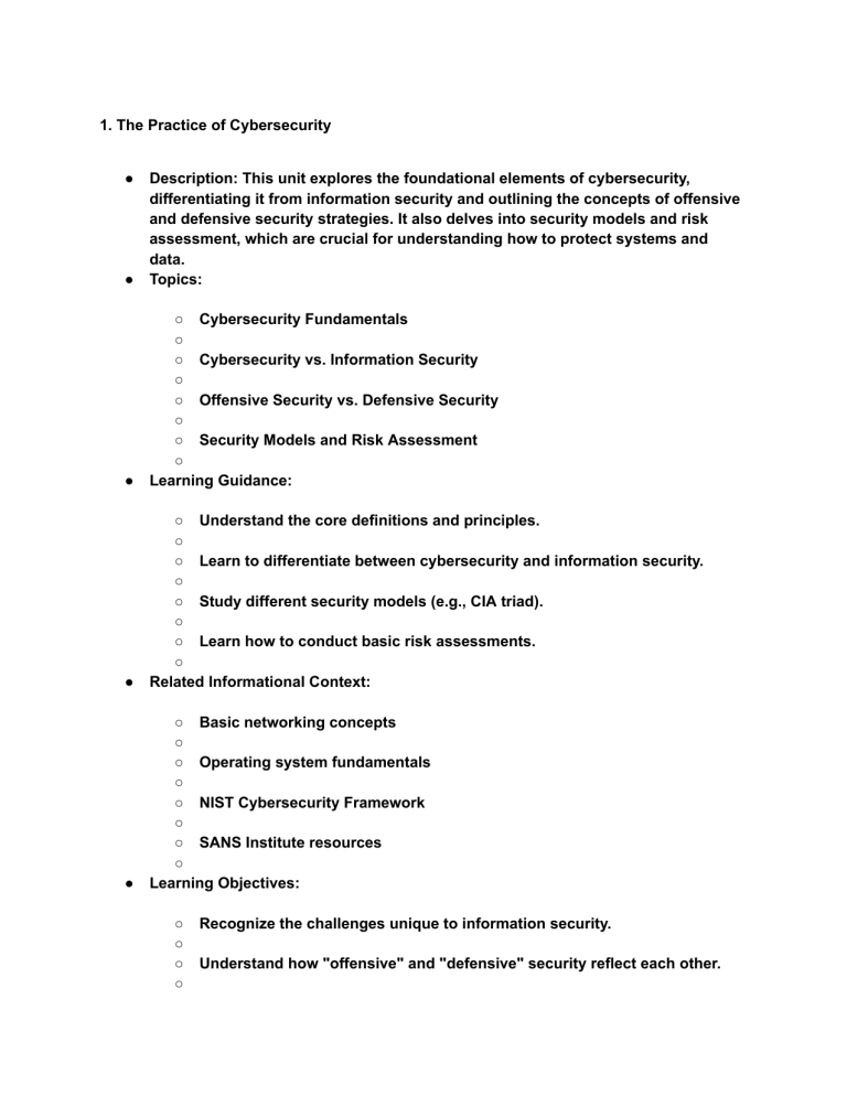 Cybersecurity Course Syllabus: Fundamentals & Threats