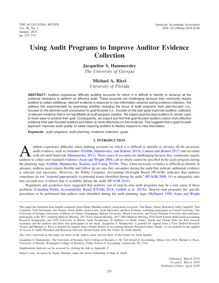 Audit Programs & Evidence Collection: An Accounting Study