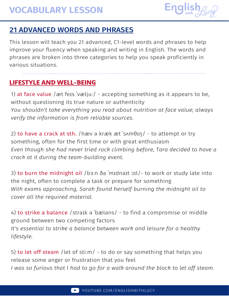 Advanced English Vocabulary Lesson: C1 Words & Phrases