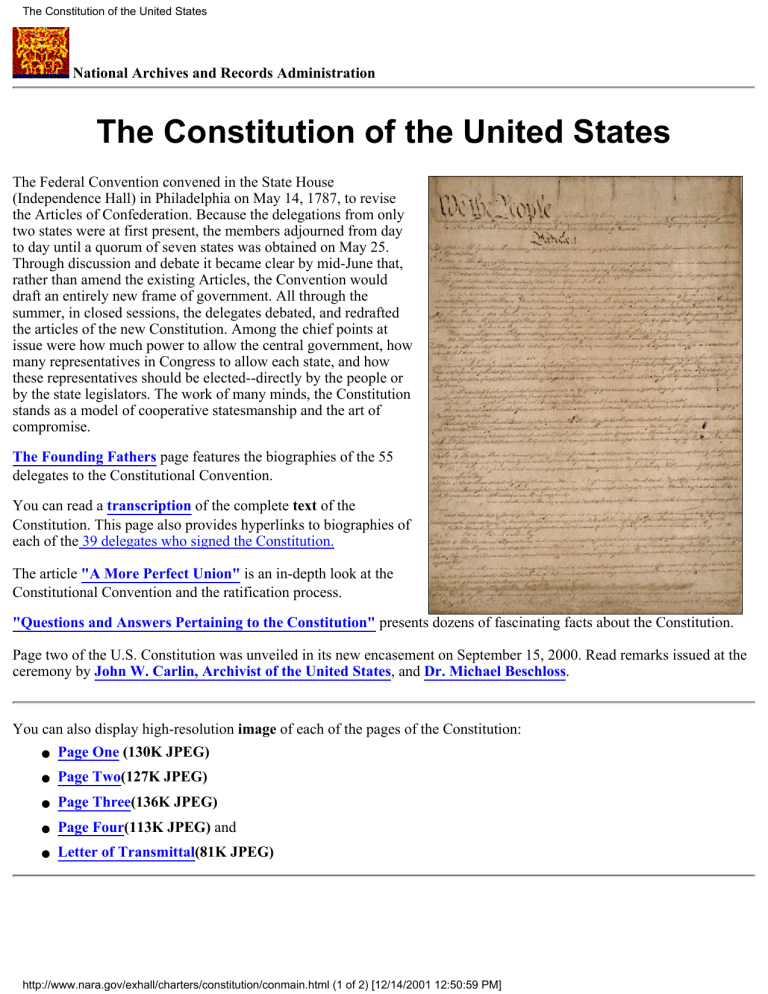 U.S. Constitution: Convention, Founding Fathers, Full Text