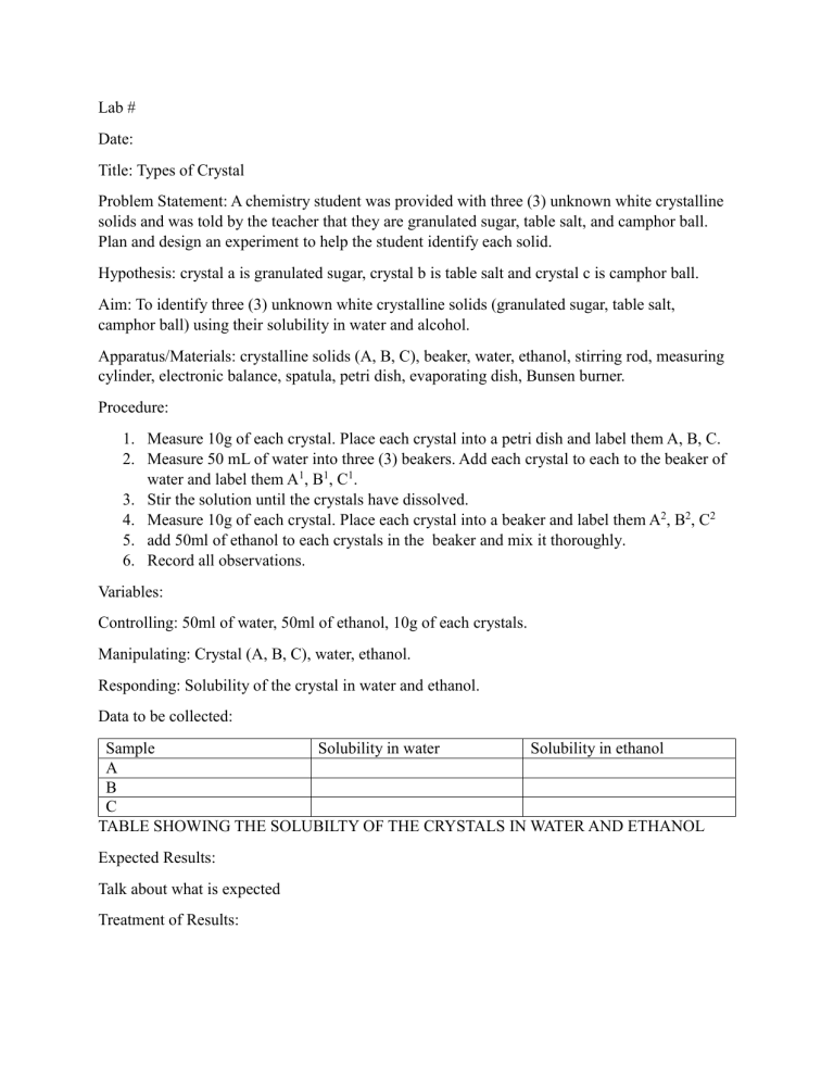 Crystal Identification & Redox Titration Lab Report