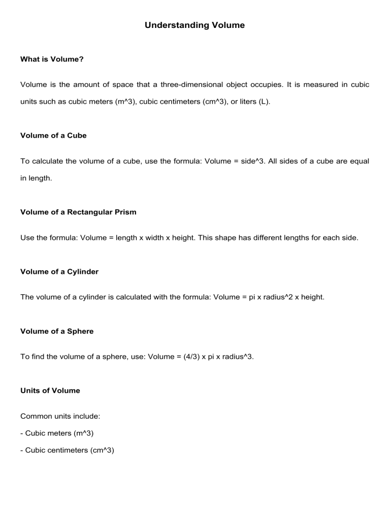 Understanding Volume: Formulas & Units Explained