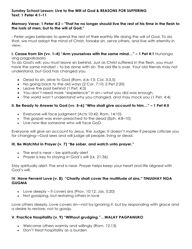 Sunday School Lesson: Living God's Will & Suffering