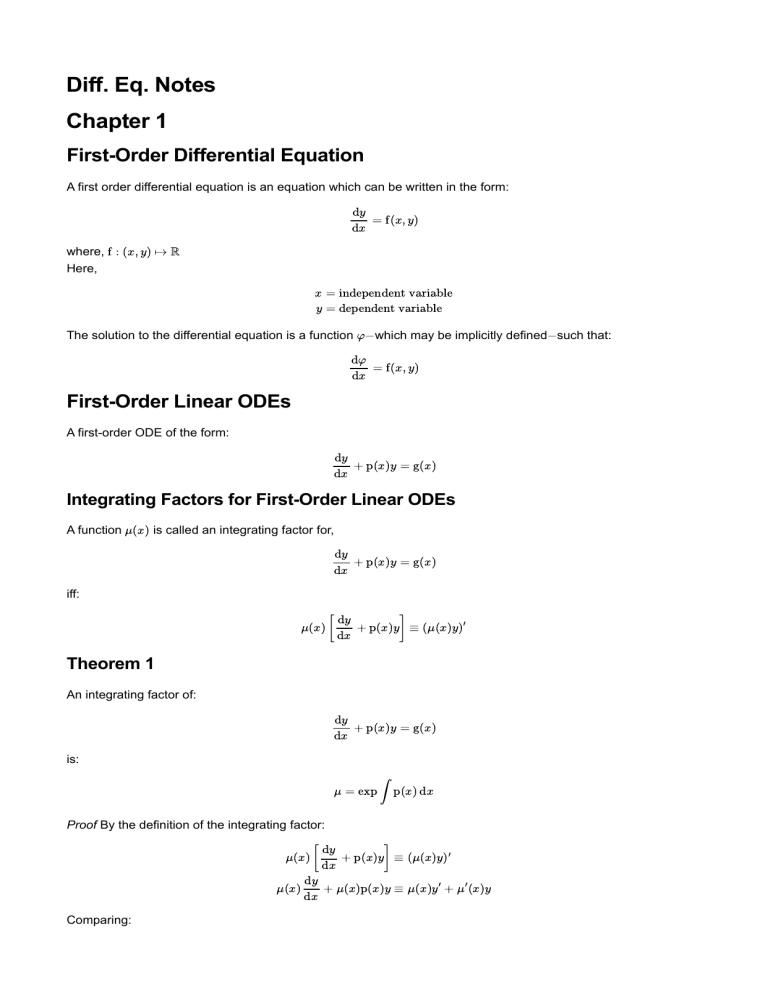 First-Order Differential Equations Notes - Chapter 1