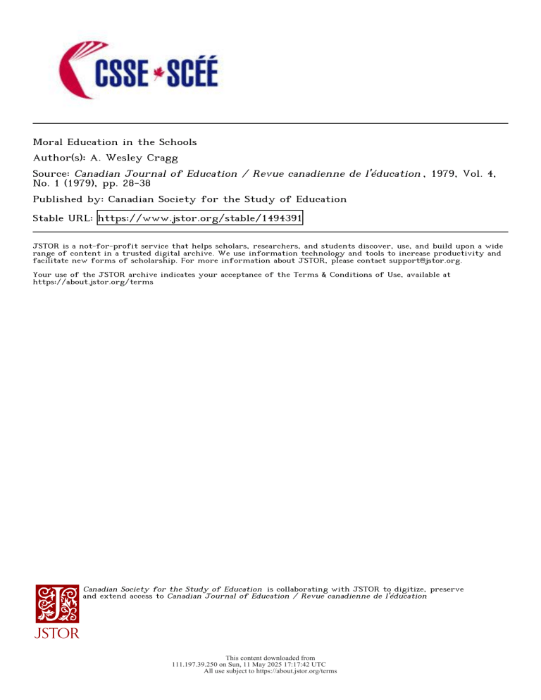 Moral Education in Schools: Ontario Policy Analysis