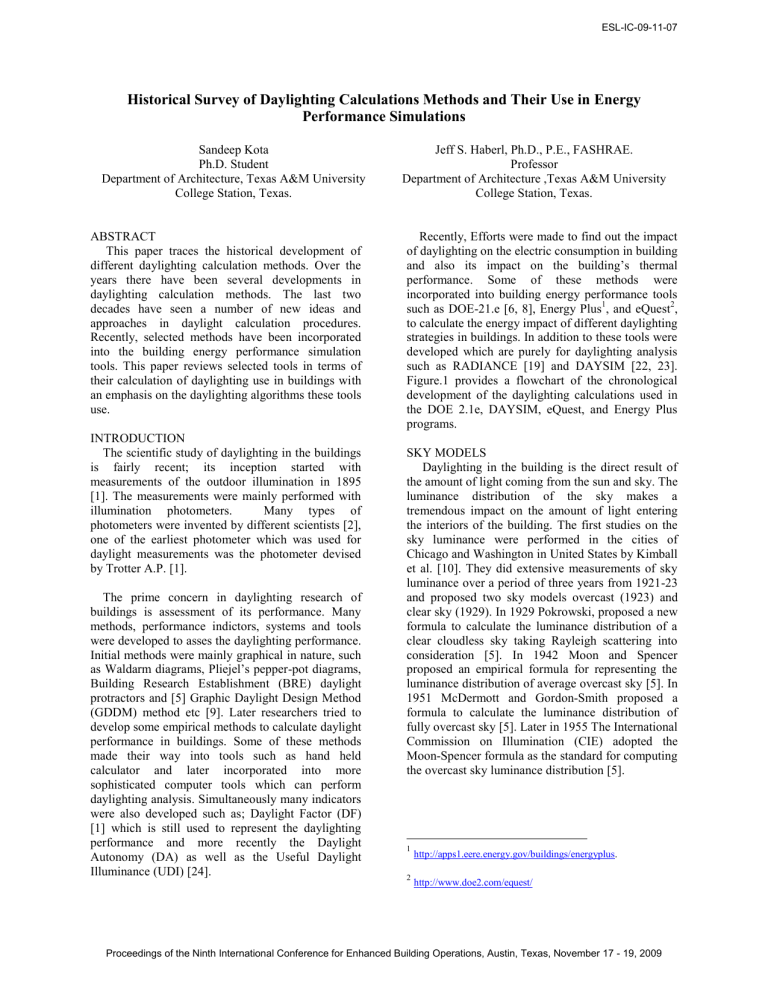 Daylighting Calculation Methods: Historical Survey & Simulation