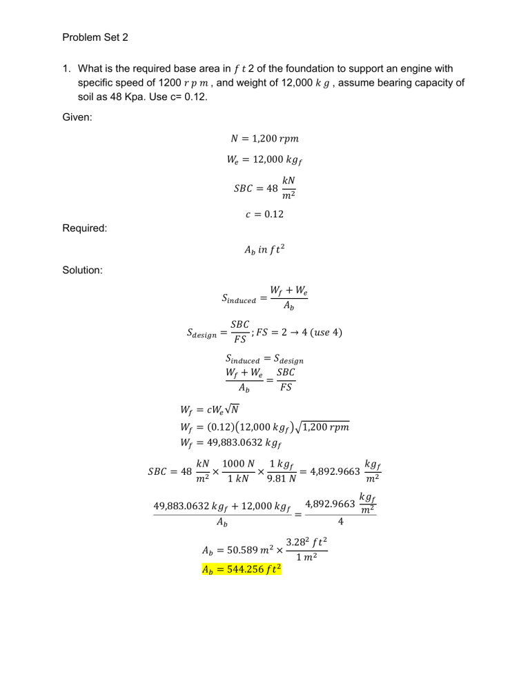 Machine Foundation Design Problem Set
