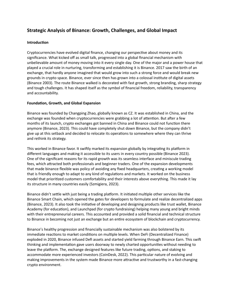 Binance Strategic Analysis: Growth, Challenges, Global Impact