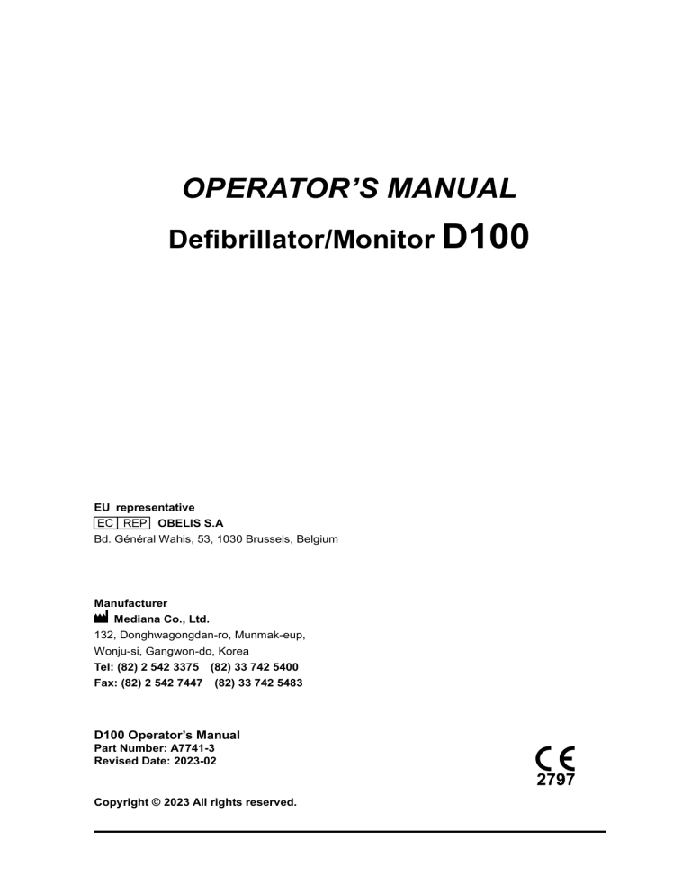 D100 Defibrillator/Monitor Operator's Manual