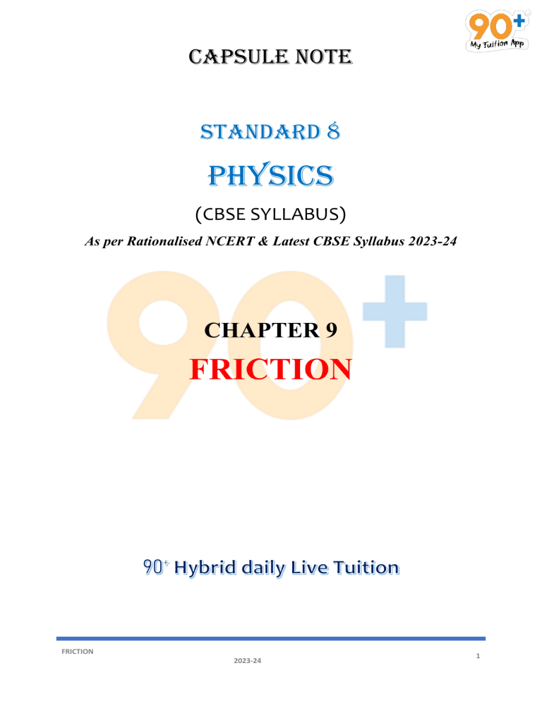 Friction: CBSE Class 8 Physics - Capsule Note