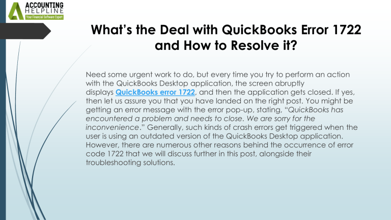 QuickBooks Error 1722: Causes & Solutions