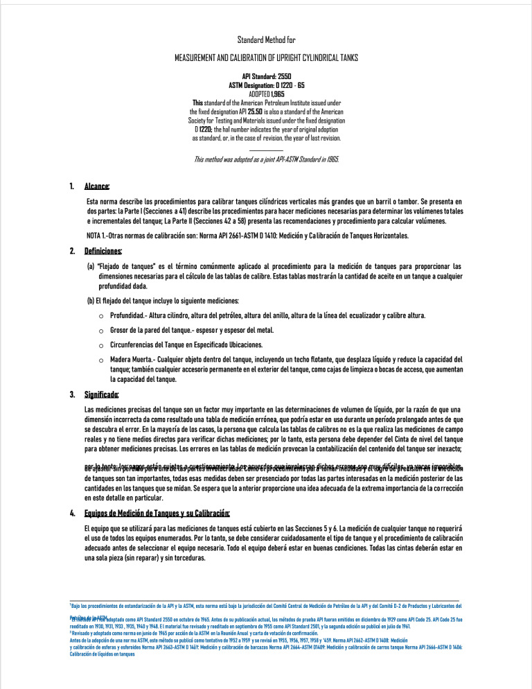 Método Estándar de Calibración de Tanques - API 2550 & ASTM D1220