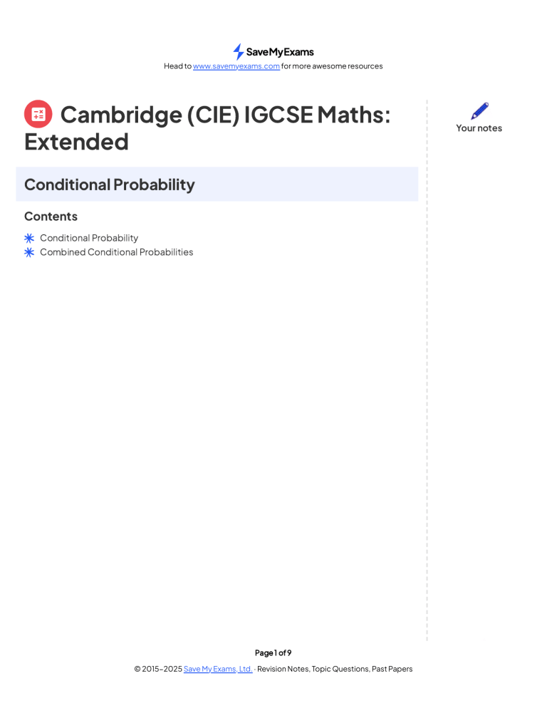 Conditional Probability: IGCSE Maths Revision Notes