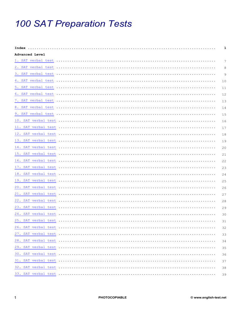 100 SAT Verbal Practice Tests: Advanced Level Prep