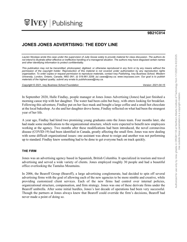Jones Jones Advertising: An Organizational Case Study