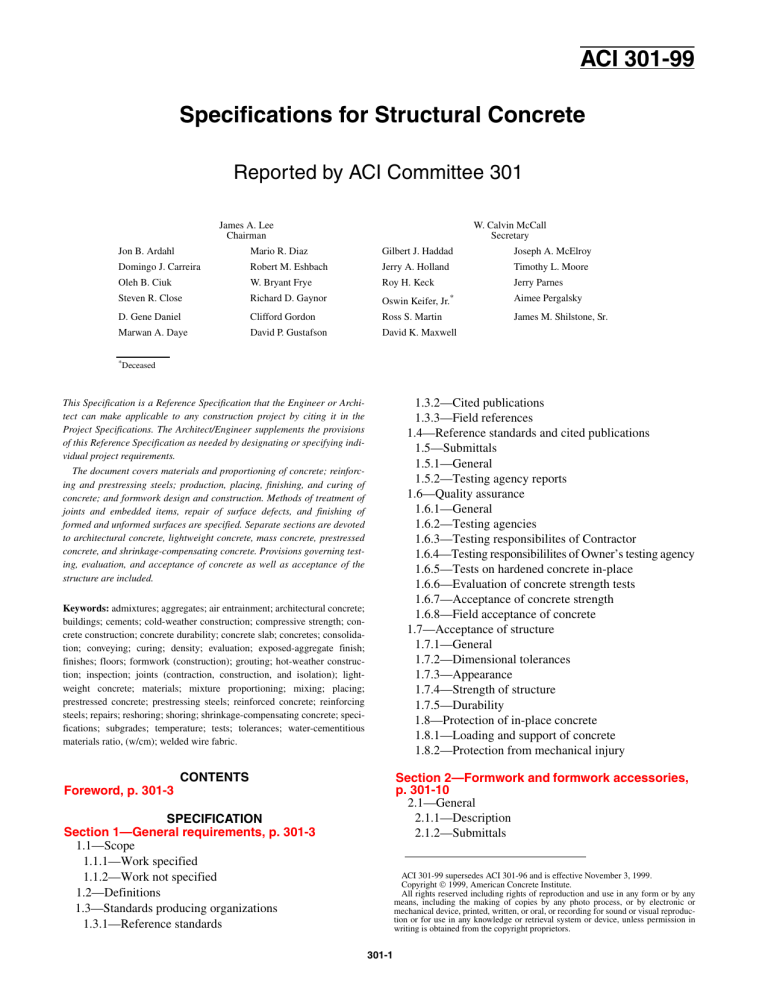 ACI 301-99: Structural Concrete Specifications