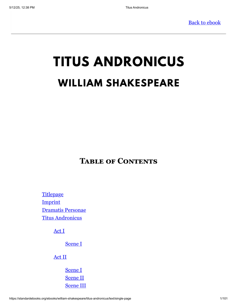 Titus Andronicus: Shakespeare's Play Script