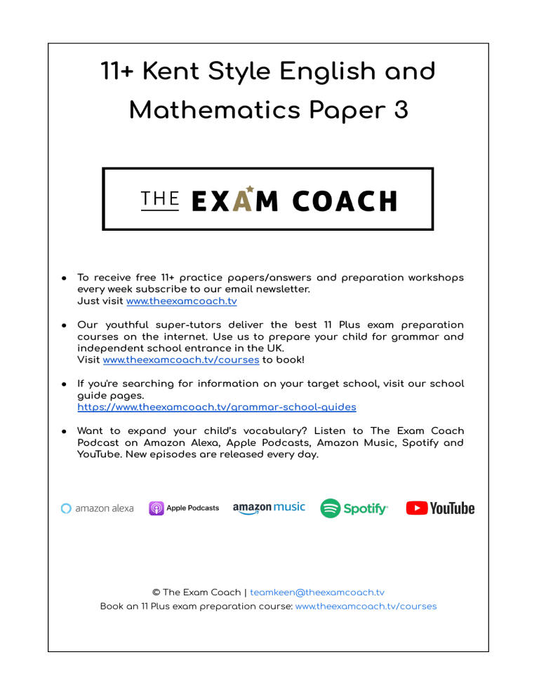 11+ Kent English & Maths Paper 3 | Exam Coach