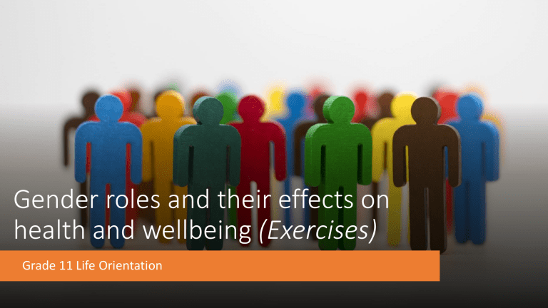 Gender Roles & Wellbeing Exercises - Grade 11 Life Orientation