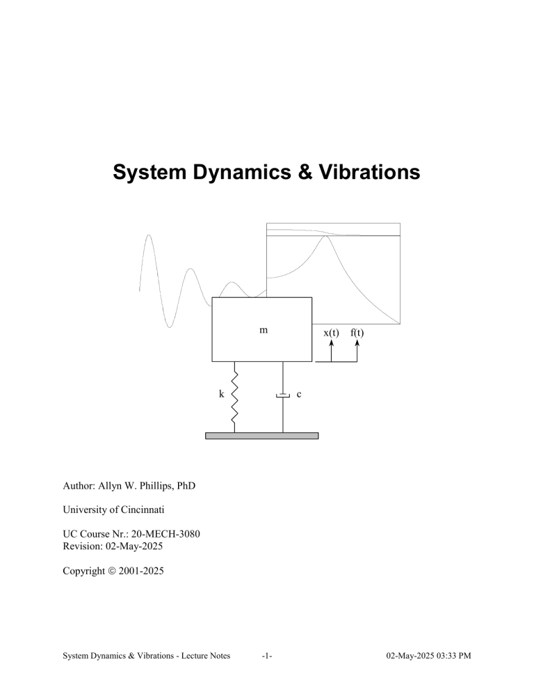 System Dynamics & Vibrations Lecture Notes