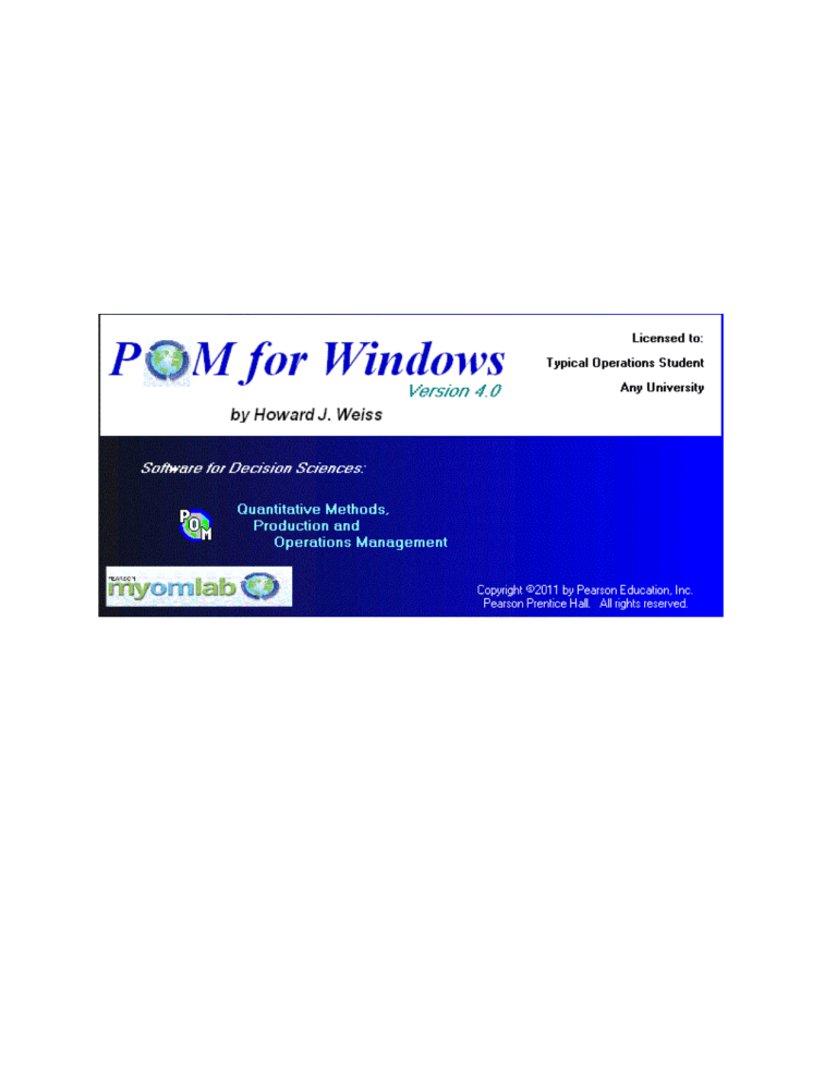 POM-QM for Windows Software Manual