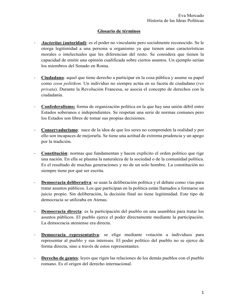 Glosario de Ideas Políticas: Términos Clave y Definiciones