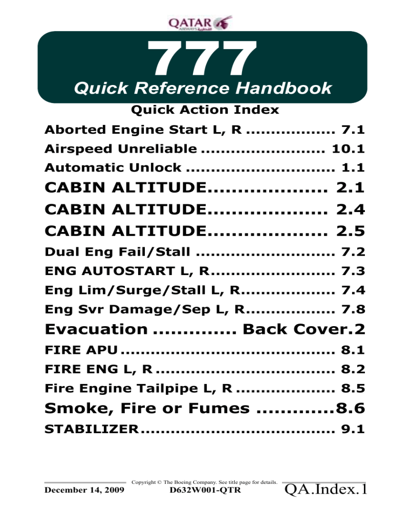 Boeing 777 Quick Reference Handbook - Flight Crew Operations