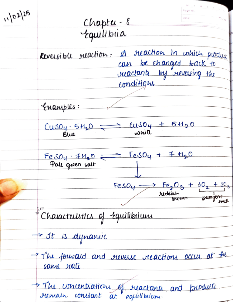 Chemical Equilibria Notes: Reversible Reactions & Constants