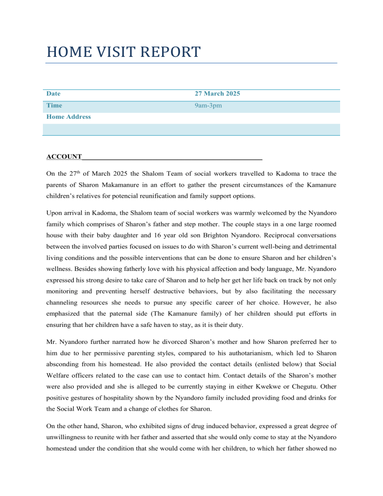 Home Visit Report: Family Assessment & Recommendations