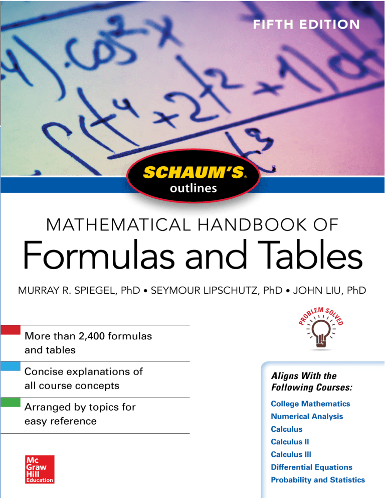 Mathematical Formulas & Tables Handbook