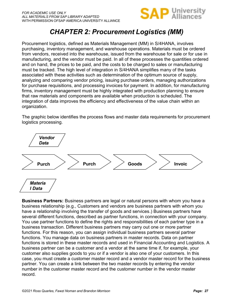 Procurement Logistics (MM) with SAP S/4HANA Course Material