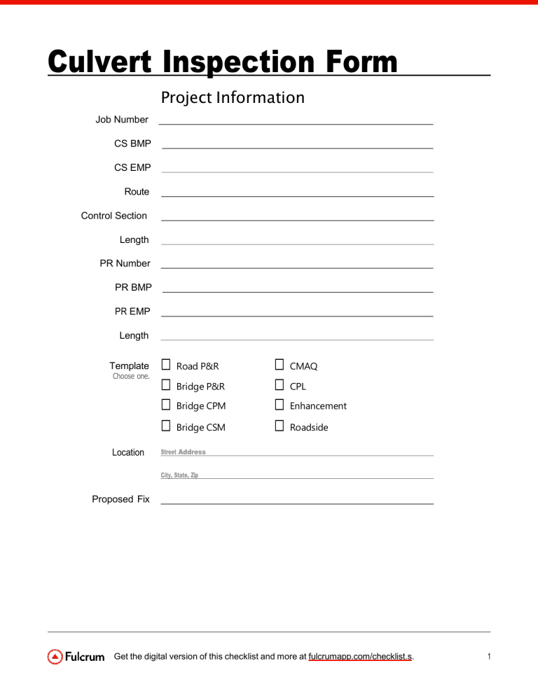 Culvert Inspection Form | Civil Engineering