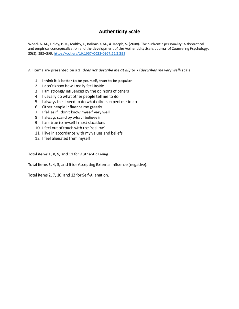 Authenticity Scale: Measure Your True Self