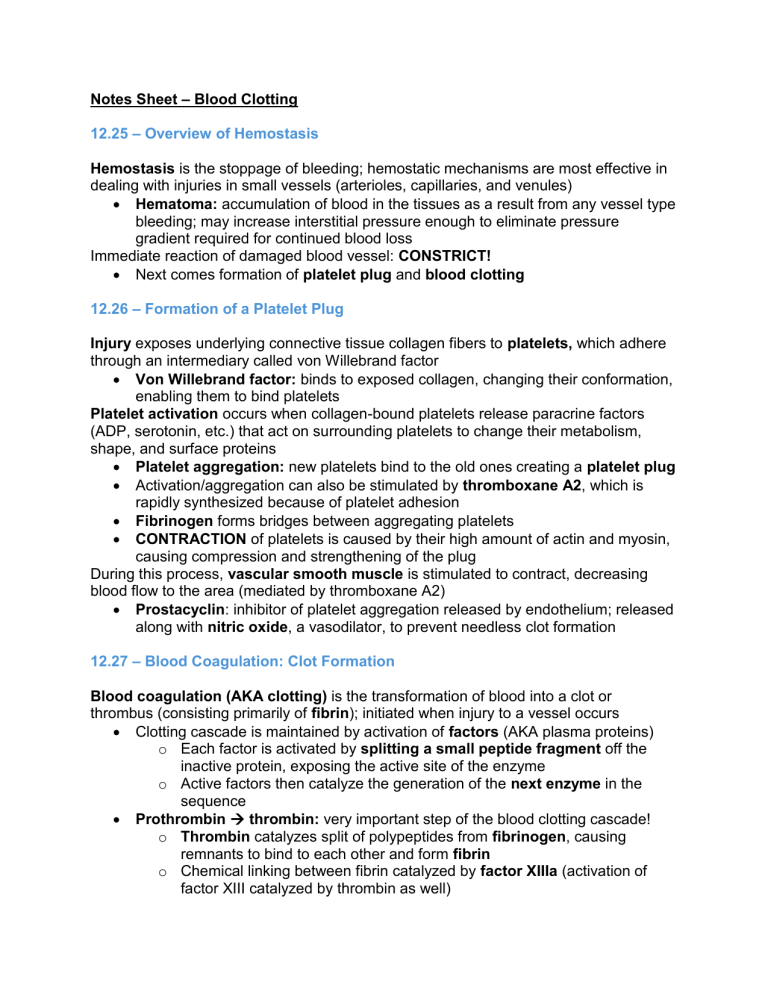 Blood Clotting: Hemostasis, Platelet Plug & Coagulation Notes