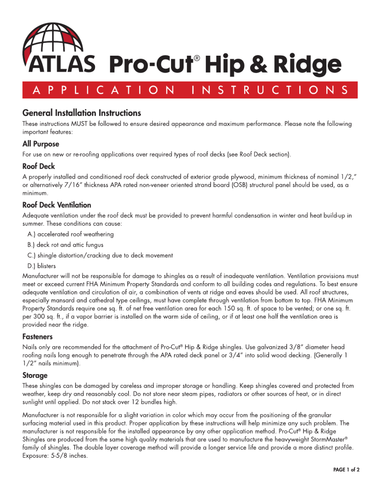 Guía de Instalación de Tejas Pro-Cut® Hip & Ridge