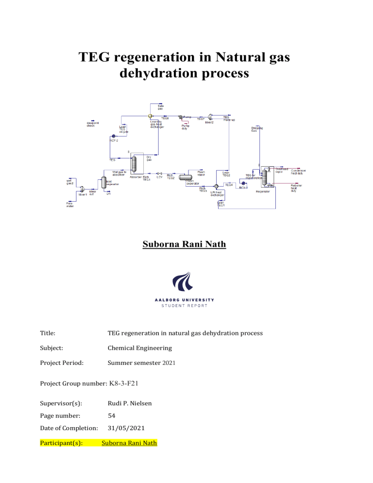 TEG Regeneration in Natural Gas Dehydration: Aspen HYSYS Simulation