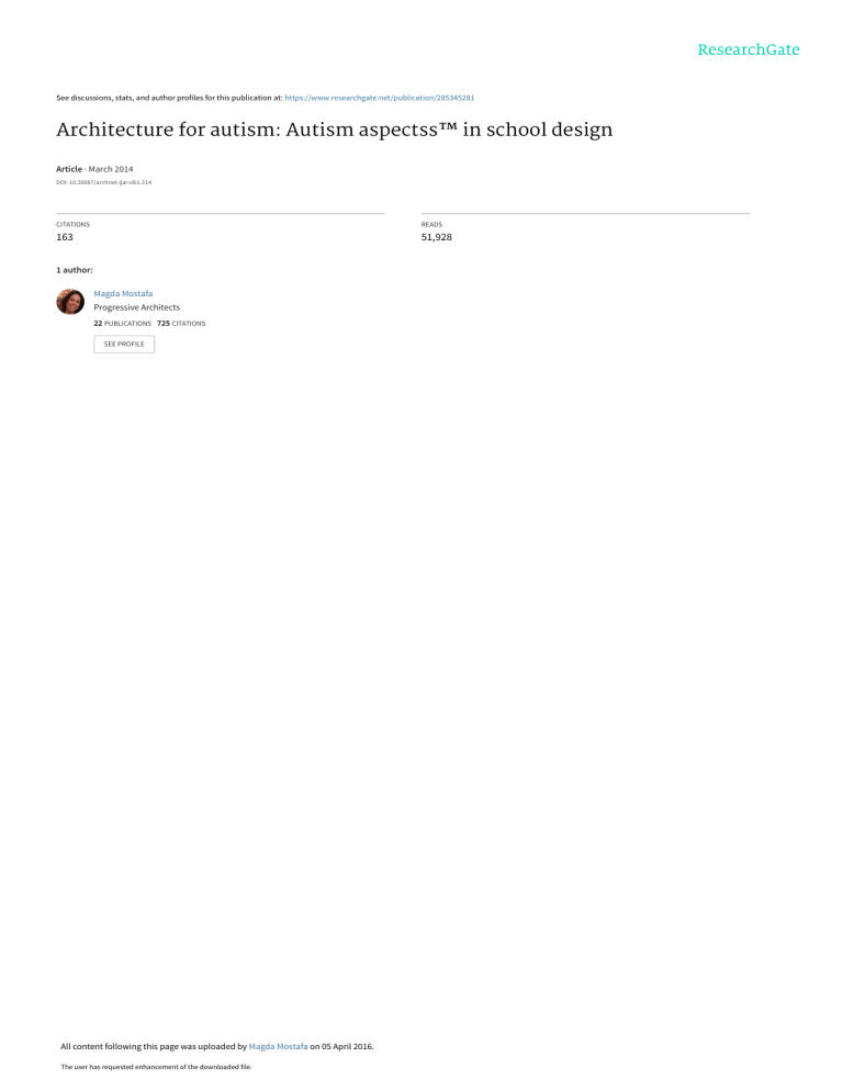 Architecture for Autism: ASPECTSS™ in School Design