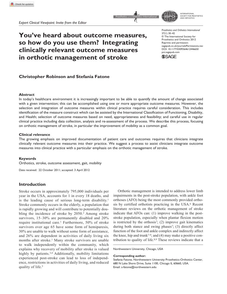 Orthotic Management of Stroke: Outcome Measures