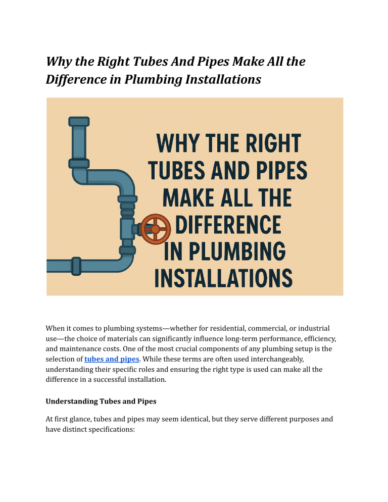 Plumbing Tubes & Pipes: Choosing the Right Materials