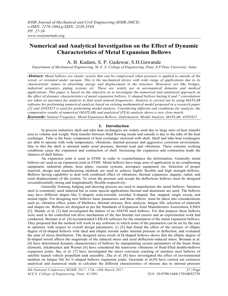 Metal Bellows Dynamic Analysis: Numerical & Analytical Study