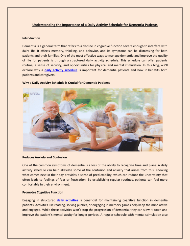 Daily Activity Schedule for Dementia: Benefits & Creation