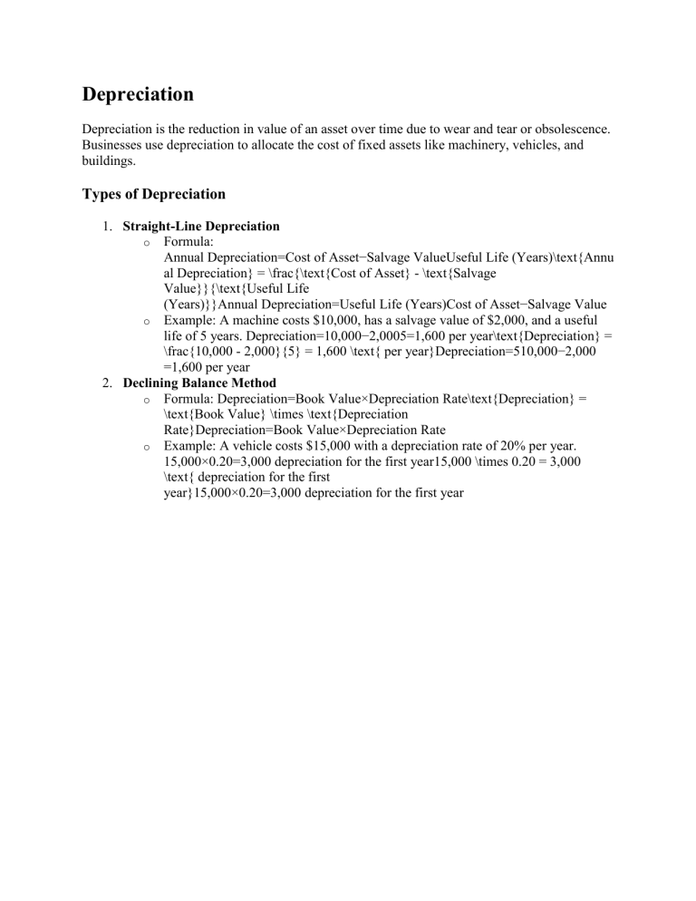 Depreciation Methods: Straight-Line & Declining Balance