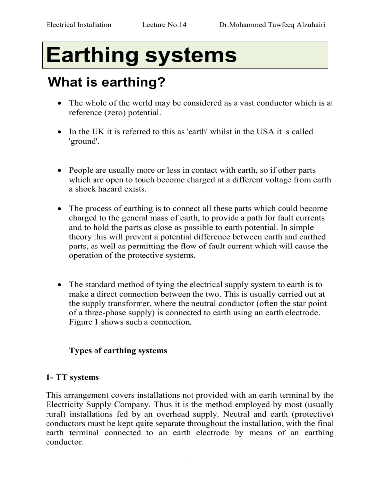 Earthing Systems: Electrical Installation Lecture Notes