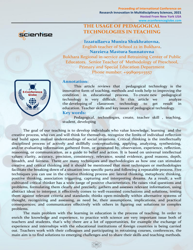 Pedagogical Technologies in Teaching: Conference Proceeding