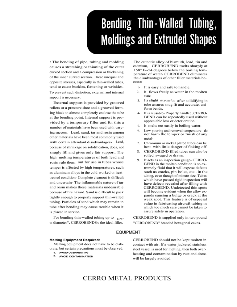 CERROBEND Bending: Thin-Walled Tubing & Moldings Guide