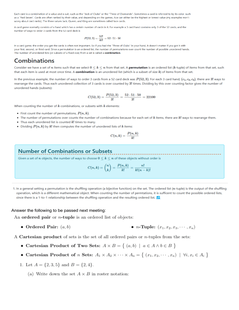 Combinations & Permutations: Ordered Pairs & n-Tuples