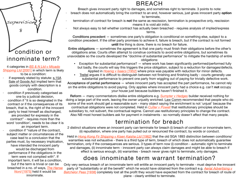 Contract Law: Breach, Repudiation & Remedies - Lecture Notes